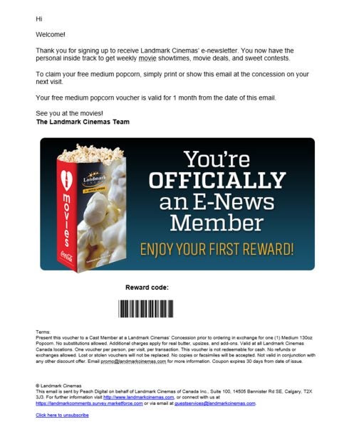 [Landmark Cinemas] Free medium size popcorn voucher for Landmark ...