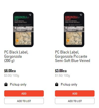 [Loblaws] PC Black Label Gorgonzola Piccante (semi soft blue cheese ...