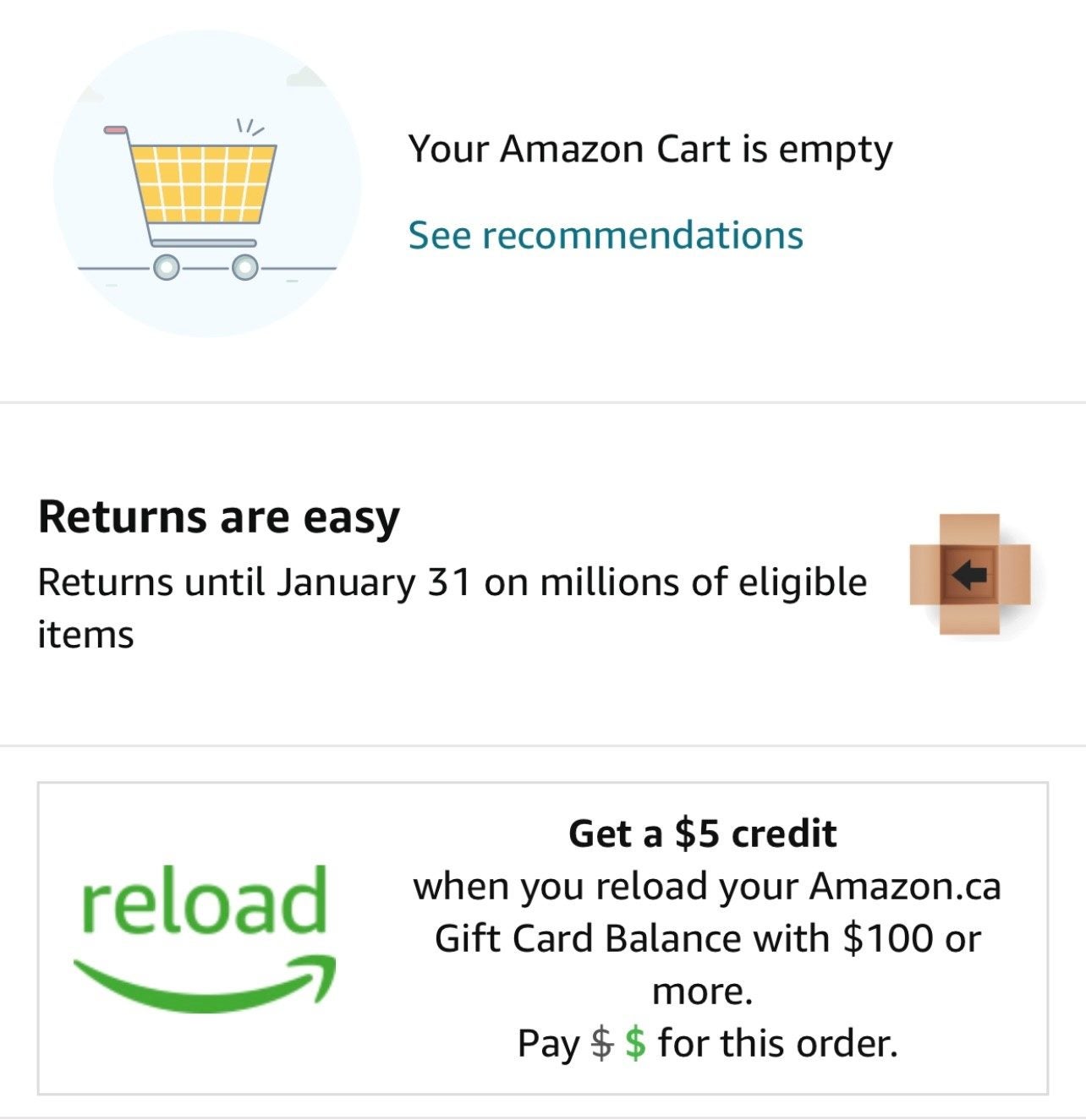 [Amazon.ca] $5 credit when reloading $100 Amazon balance (YMMV ...