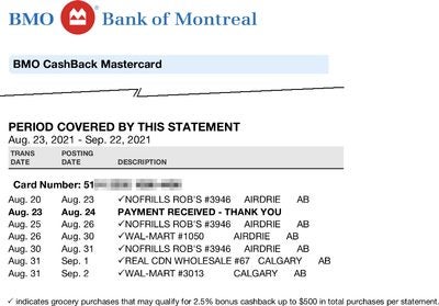 List of grocery shops which the BMO Cashback Master Card recognizes ...