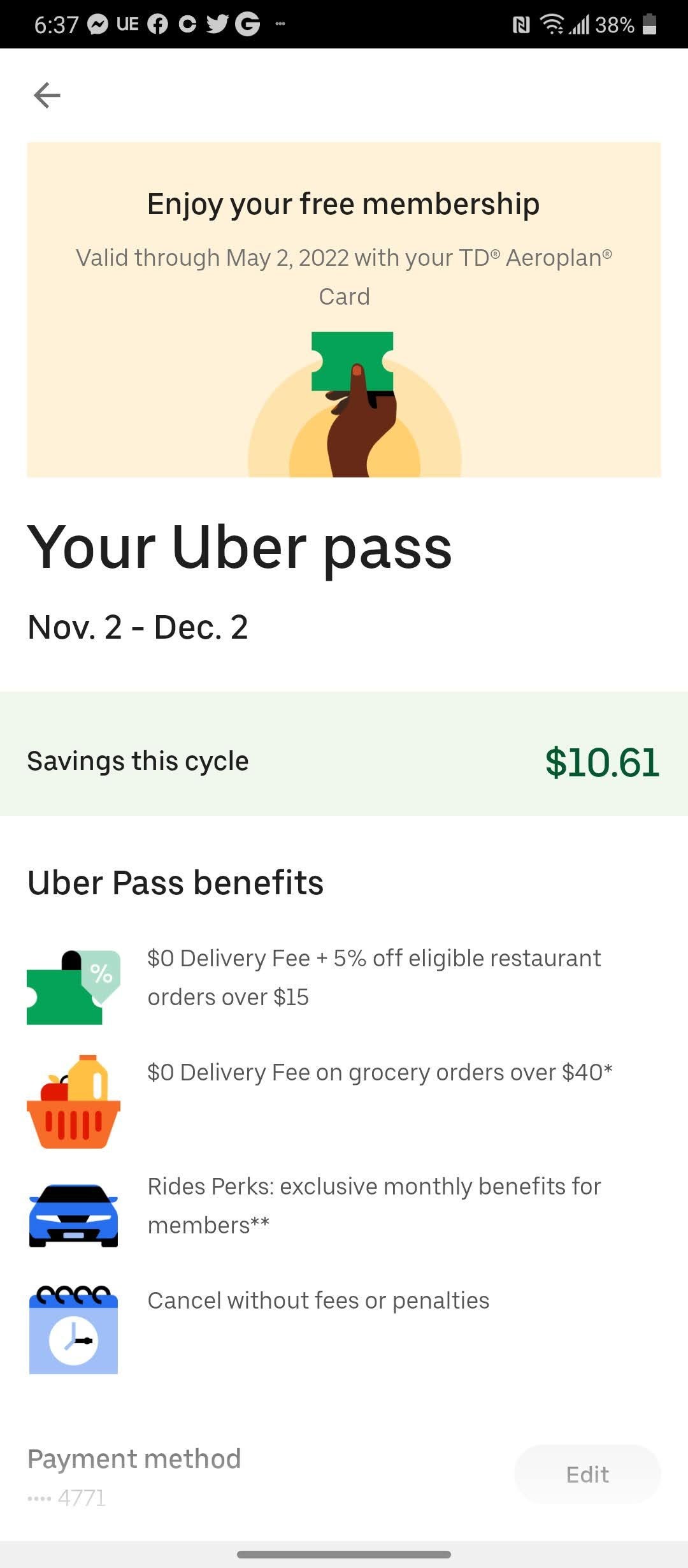 [Uber Eats] Free 6 months Uber Pass with ANY Aeroplan Visa YMMV - Page ...