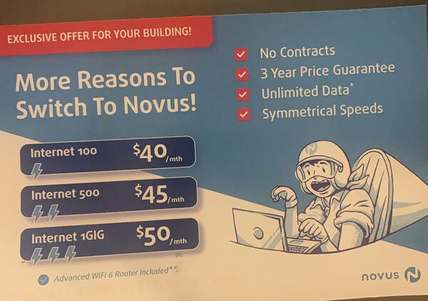 [novus] $70 per month ~ Internet 1000 Up to 1000 Download & Upload ...