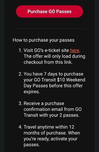 [Go Transit] BOGO - GO Transit - Weekend Pass ($5 for one pass ...