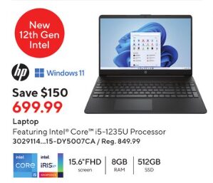 [Staples] HP 15-dy5007ca 15.6" Laptop, Intel Core i5-1235U, 8GB RAM ...
