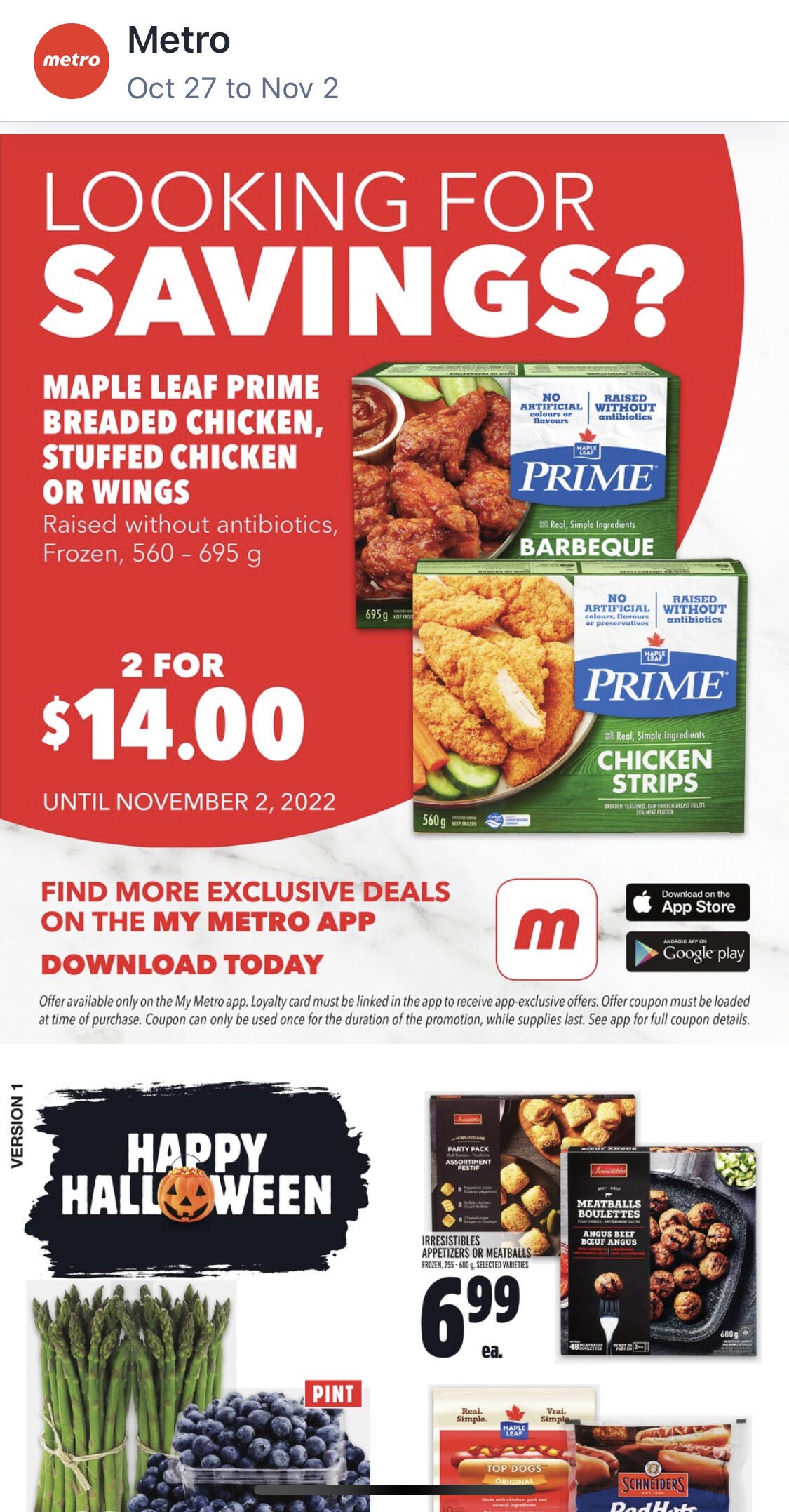 [Metro] 2 for $14 Maple Leaf Prime, Breaded Chicken, Stuffed Chicken Or ...