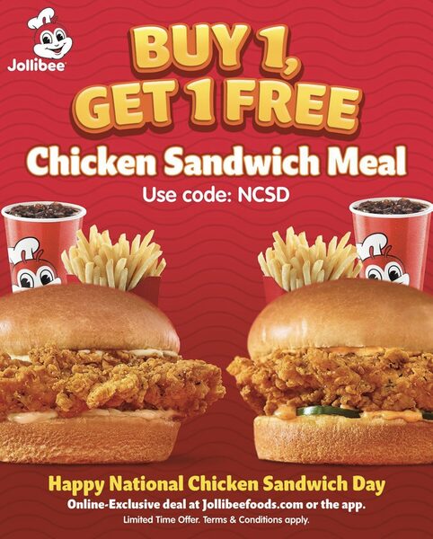 [Jollibee] Buy 1 Get 1 Free Chicken Sandwich Meal 11/9 - 11/11 ...