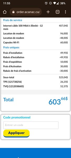 [Acanac] Acanac 100/30mbit cable internet yearly plan 407$ (33,92 ...