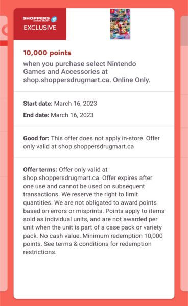 [Shoppers Drug Mart] Selected switch games,: Extra 10,000 points ...