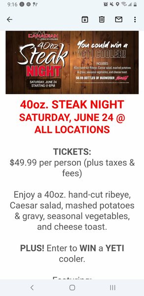 [The Canadian Brewhouse] 40 OZ Ribeye Steak and Sides for $49.99 ...