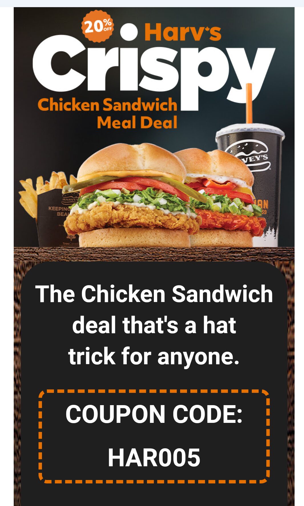 [Harvey's] Chicken Sandwich Meal Deal $9.99 + tax - RedFlagDeals.com Forums