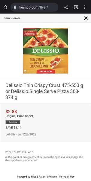 [Fresh Co] [Delissio Frozen Pizza] 51% off on Thin Crispy and/or Single ...