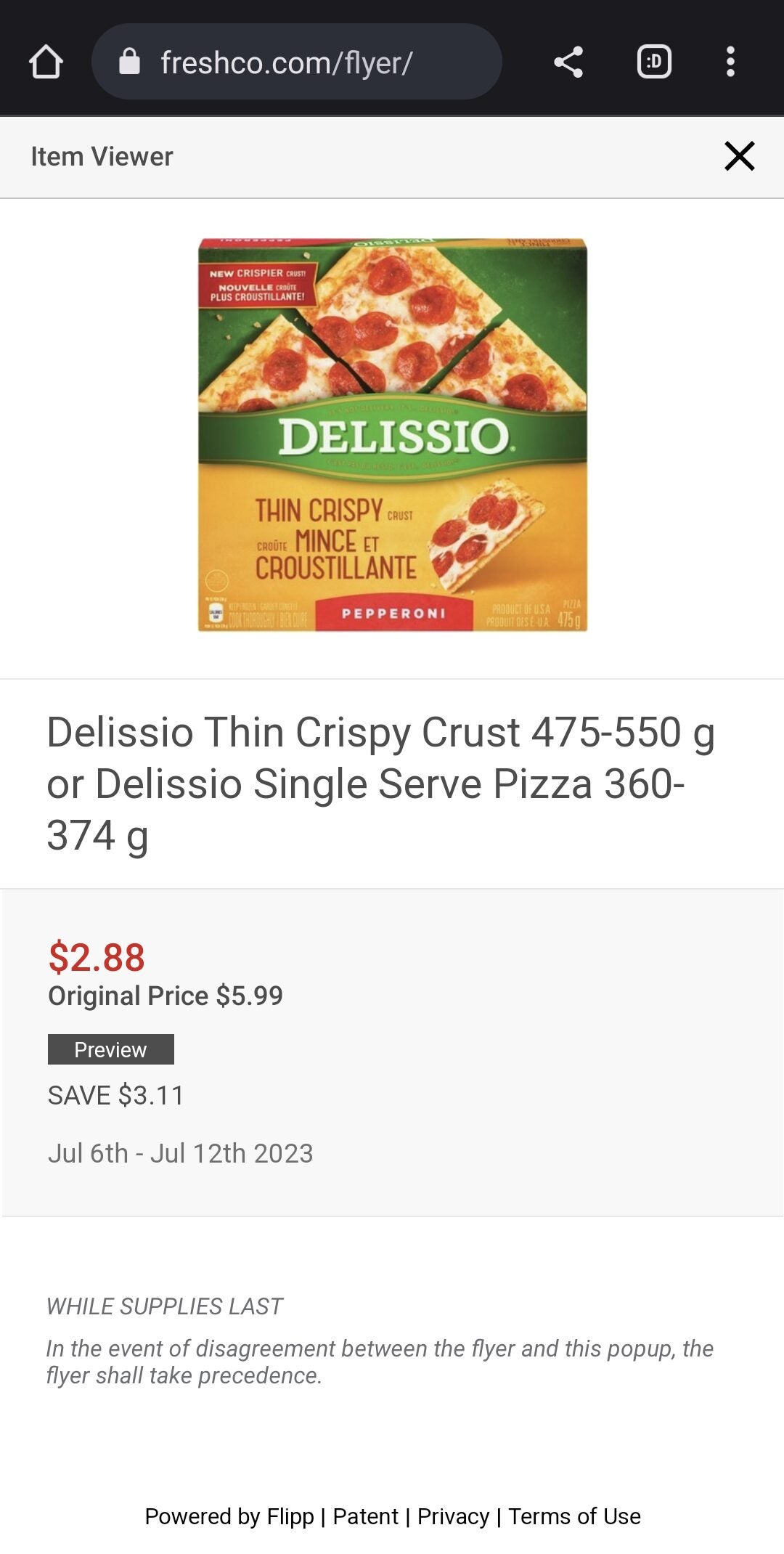 [Fresh Co] [Delissio Frozen Pizza] 51% off on Thin Crispy and/or Single Serve Pizza [YMMV ...