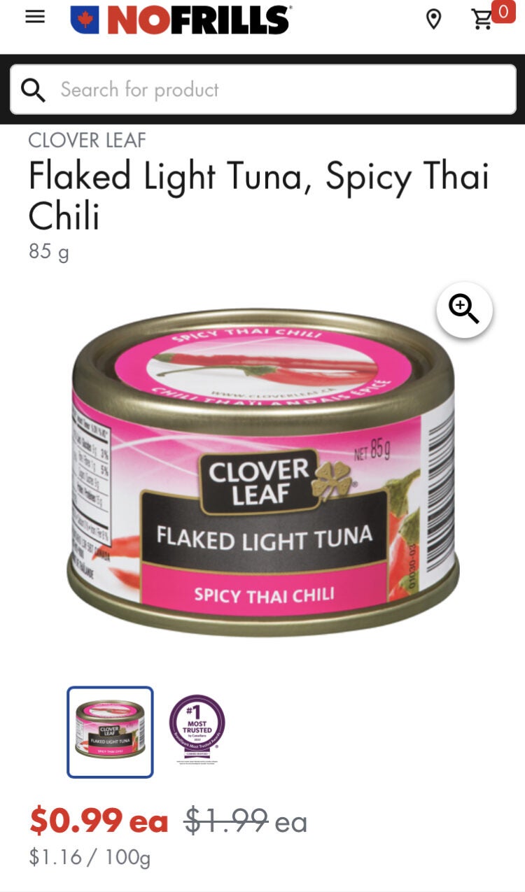 [Amazon.ca] Clover Leaf Flake Light Tuna Spicy Thai Chili 85g, 24 Count ...