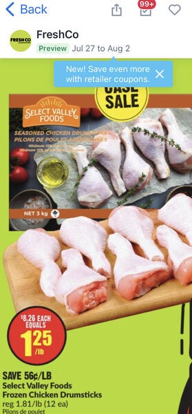[Fresh Co] Freshco: Frozen chicken drumsticks case 3kg ($1.25/lb ...
