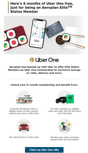 Free 6 months Uber One for Aeroplan Elite Status Members - RedFlagDeals ...