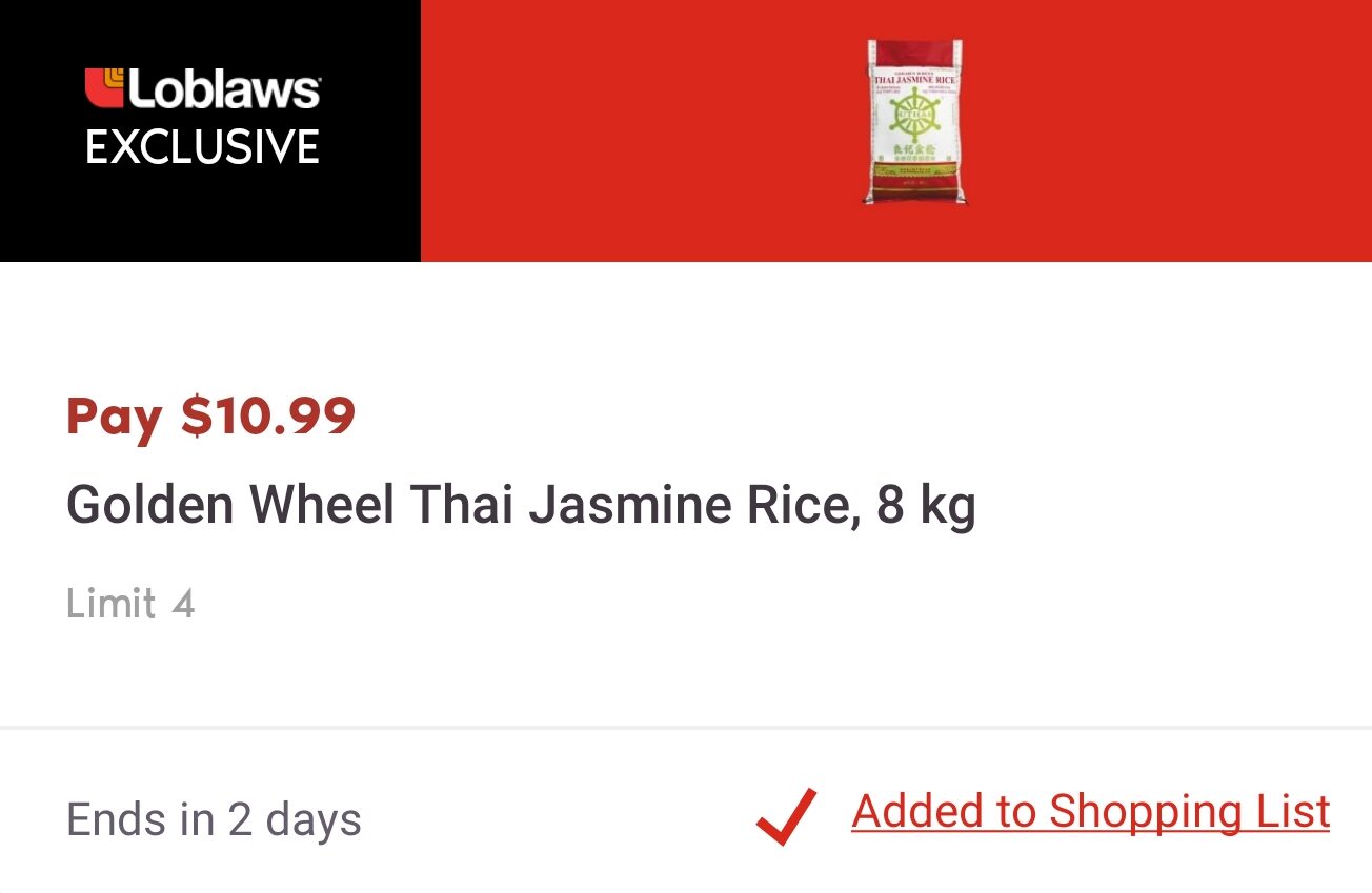 [Loblaws] Golden wheel Thai Jasmine rice $10.99 / 8kg - RedFlagDeals ...