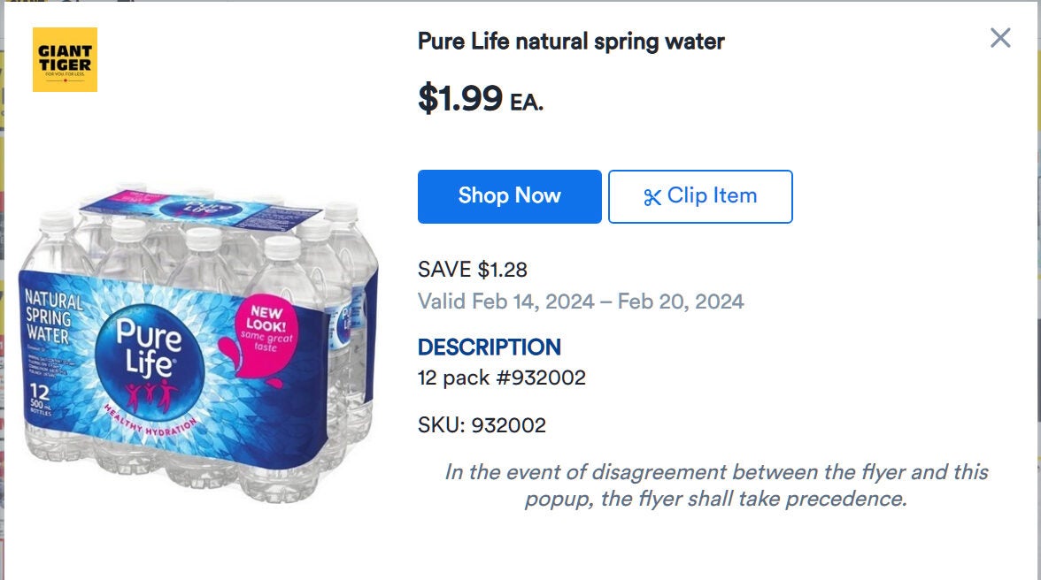 [Giant Tiger] Pure Life Spring Water 1.99 - 1 for 12 bottles ...