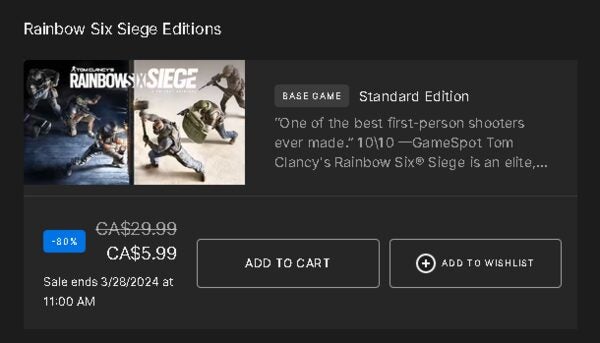 [Epic Games] (Epic Games Store) Rainbow Six Siege: Base - $5.99 ...