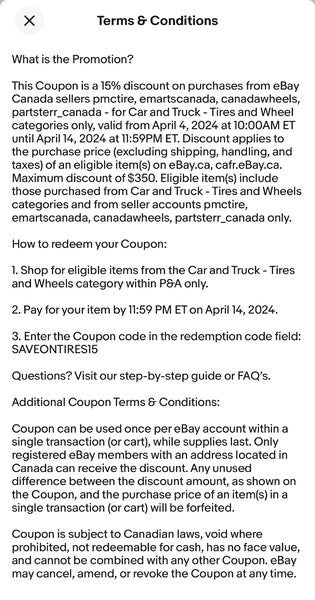 [eBay.ca] PMCtire Ebay store 15% off - RedFlagDeals.com Forums