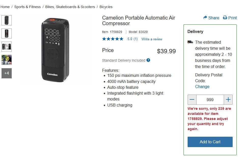 [Costco] Camelion Portable Automatic Air Compressor [$39.99 ...