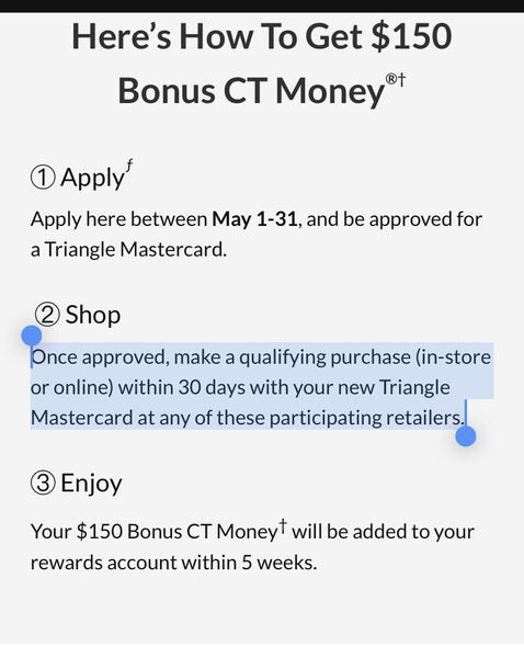 [Canadian Tire] $150 Canadian Tire Money sign up bonus for Triangle ...