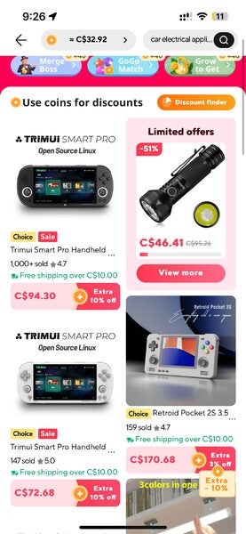 [AliExpress] TrimUI smart pro $72.68+10%off coins+coupon=C$64.69 ...