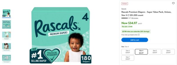 [Walmart] Rascal + Friends Premium Diapers - Size 3-7 - 120-200 Count ...