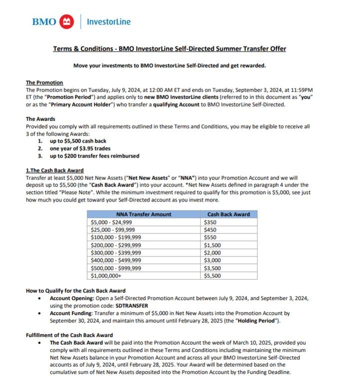 [BMO] BMO InvestorLine cashback + 1 yr $3.95 trades (Targeted ...