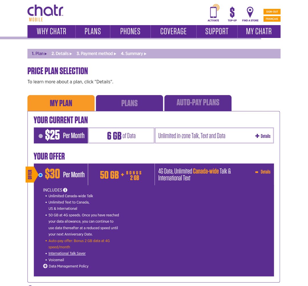 [Chatr] Chatr, $25, unlimited talk and text, 30GB 4G data / Month, YMMV ...