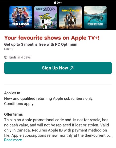 [PC Optimum] Apple TV 3 months free via PC Optimum app - RedFlagDeals ...
