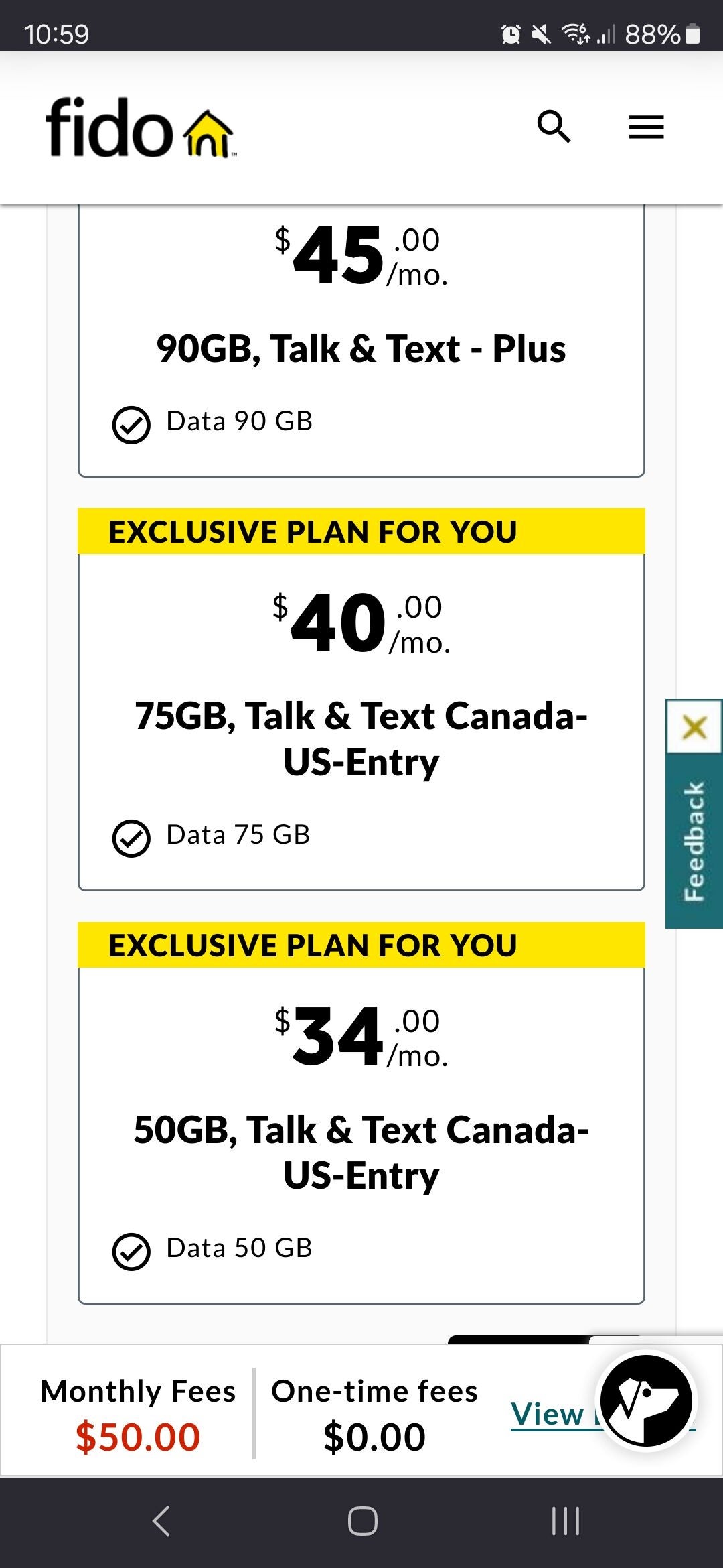 [Fido] Upgrade plans 34$ 50GB Canada/US, 40$ 75GB Canada/US (Quebec ...
