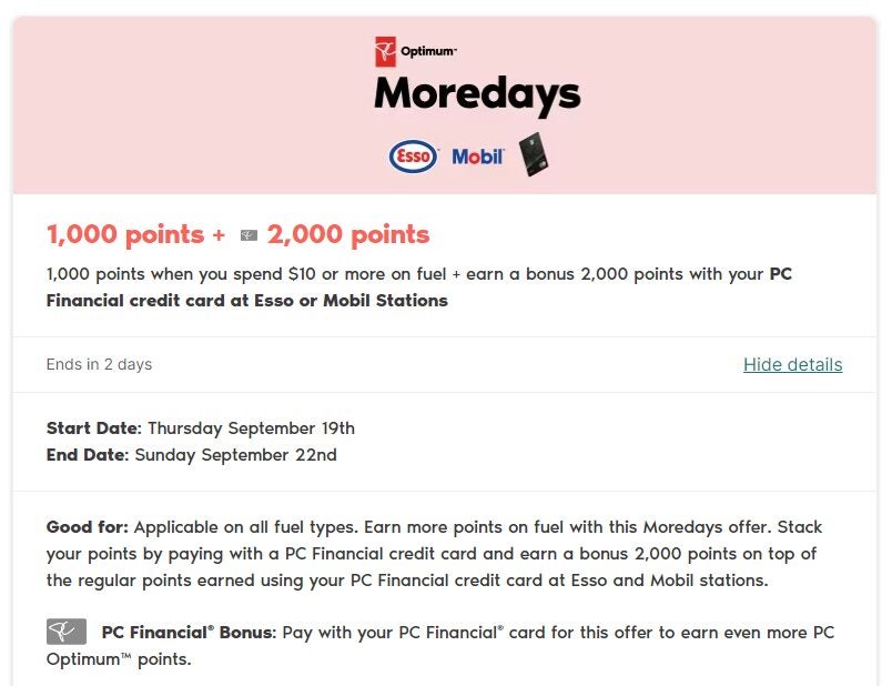 [Esso] Esso and Mobil gas offer earn 1000 PC points (+2000 points if ...