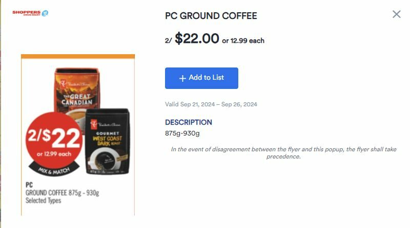 [No Frills] PC Coffee 875-930g $11 possible PM opportunity (YMMV ...