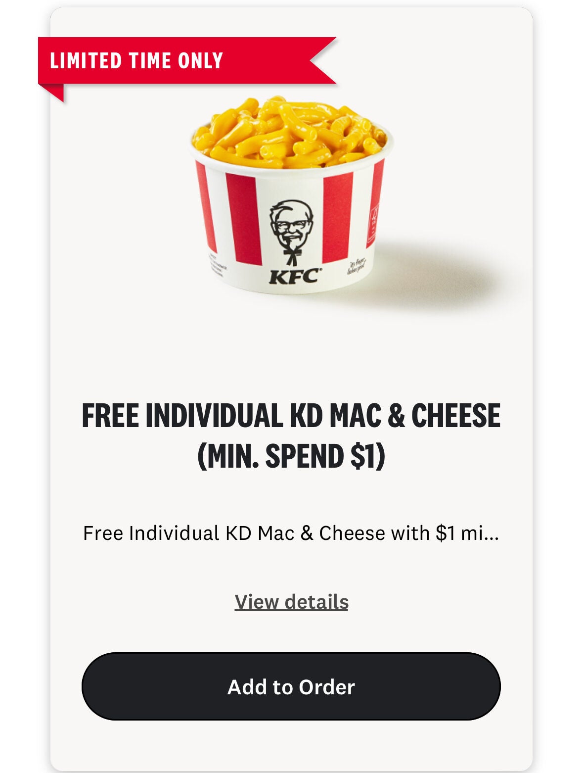 [KFC] FREE INDIVIDUAL KD MAC & CHEESE (MIN. SPEND $1) - RedFlagDeals ...