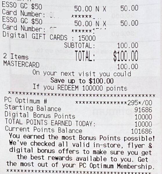 [PC Optimum] 10,000 PCO points for every $100 spent on Esso and Mobil ...