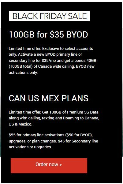 [Rogers] [Black Friday] Rogers EPP Black Friday BYOD $35 - 100gb 5g Can ...