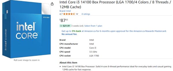 [Amazon.ca] Intel Core i3-14100 $87.65 - RedFlagDeals.com Forums