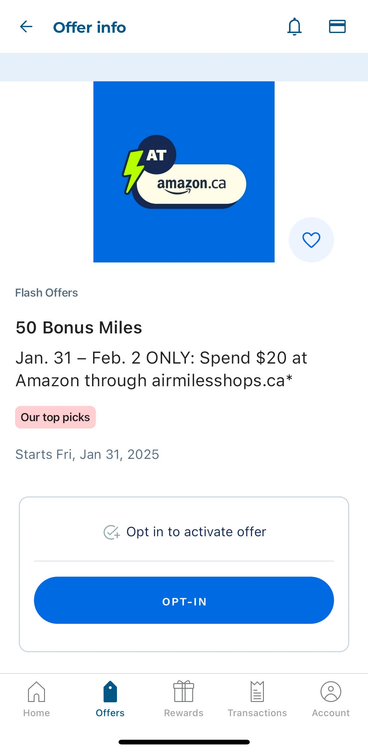 [Air Miles] [Airmilesshops.ca] Spend $20 Get 50 AM at Amazon.ca. Jan 31-Feb 2. NO Category ...