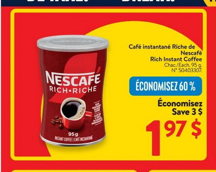 [Walmart] NESCAFÉ Rich Instant Coffee, Tin, 95 g $1.97 [Starts Jan 30 ...