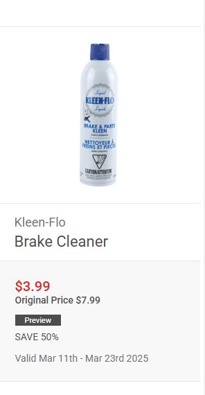 [Princess Auto] KLEEN-FLO Brake Cleaner - $3.99 - 50% Off - in effect ...