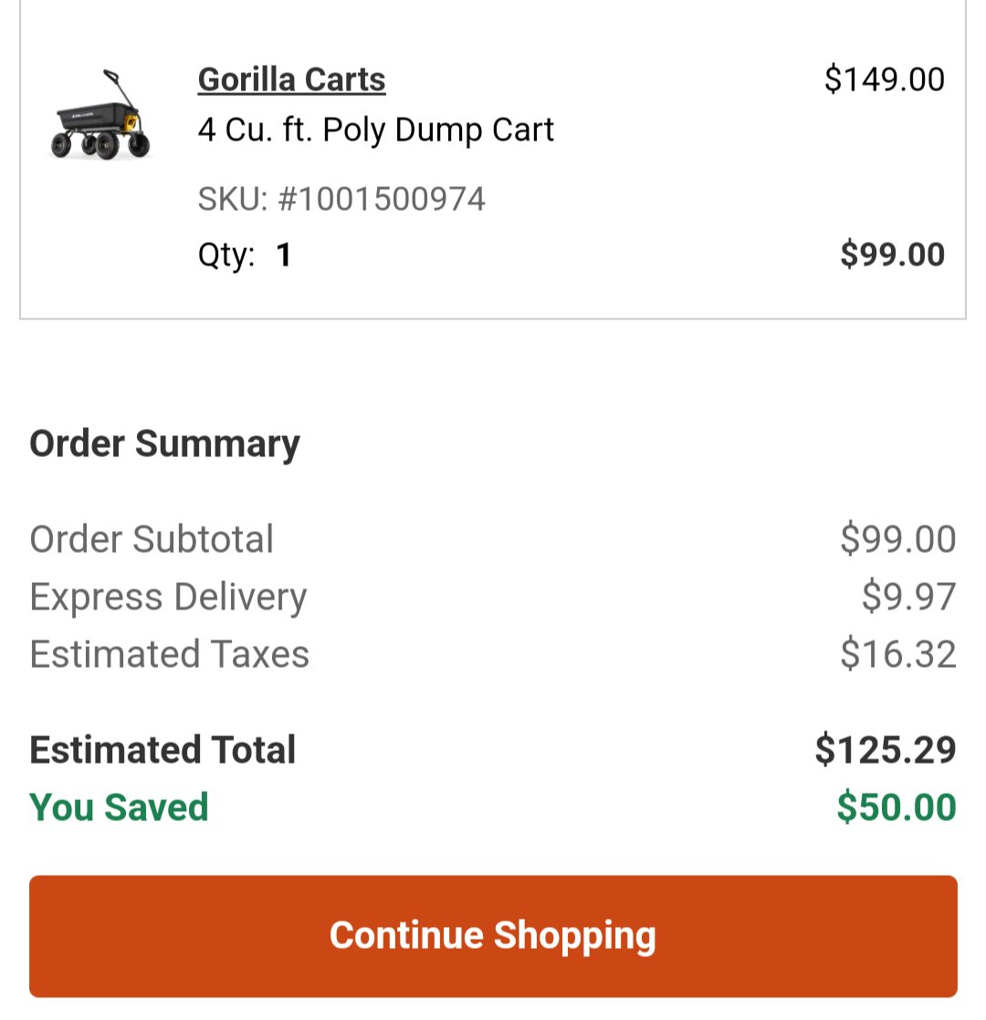 [Princess Auto] Gorilla Carts 4 cu. ft. Poly Dump Cart - $99 at HD ...