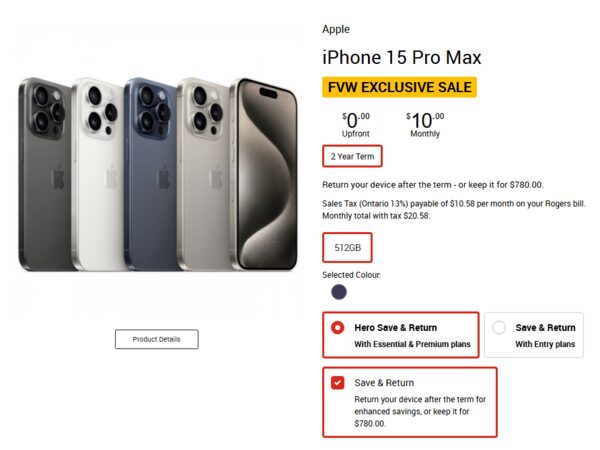 Rogers iPhone 15 Pro 512GB for only $7/mo with Save & Return iPhone 15 ...