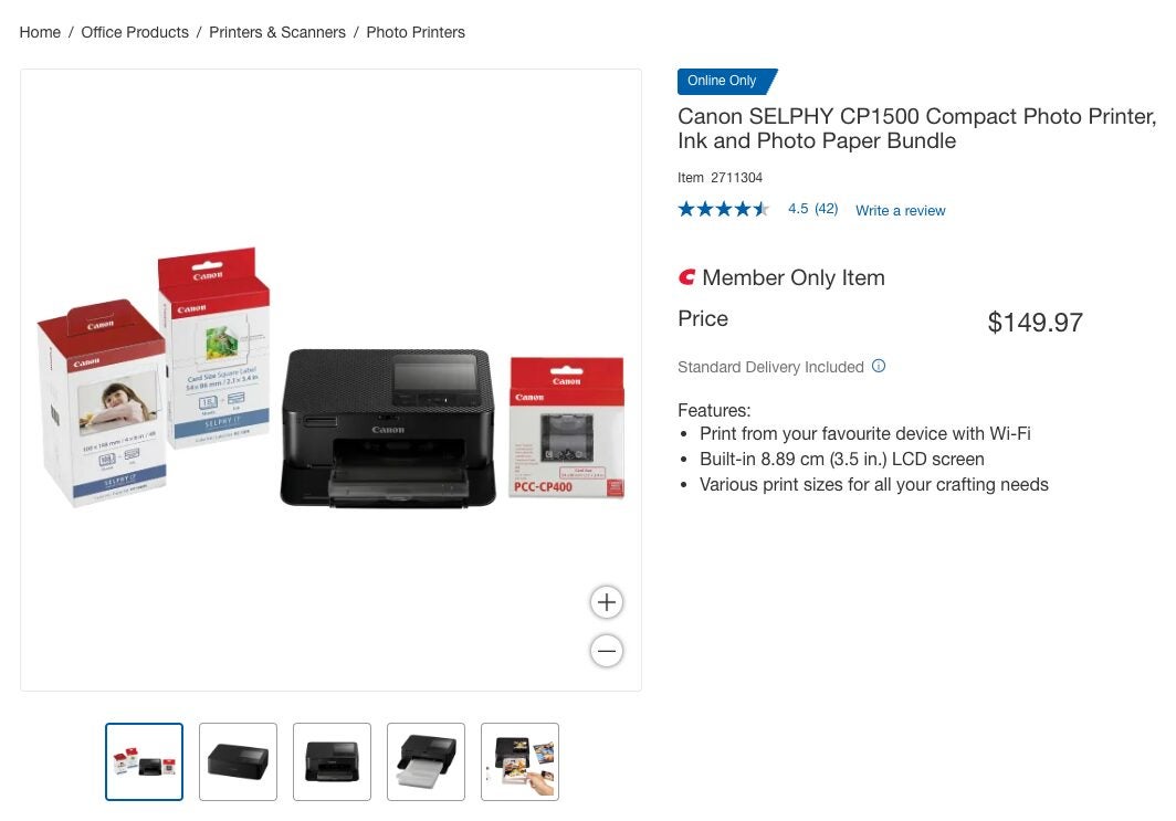 [Costco] Canon SELPHY CP1500 Compact Photo Printer, Ink and Photo Paper ...