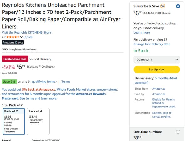 [Amazon.ca] Reynolds Kitchens Unbleached Parchment Paper/12 inches x 70 ...