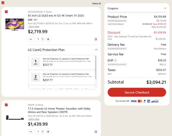 [LG Canada] 65" LG G5 OLED $2,805 with free LG S90TR sound bar ($900 ...