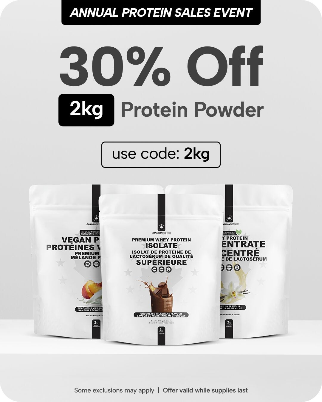 Canadian Protein's Annual Sale Event 30% Off All 2kg protein powders ...