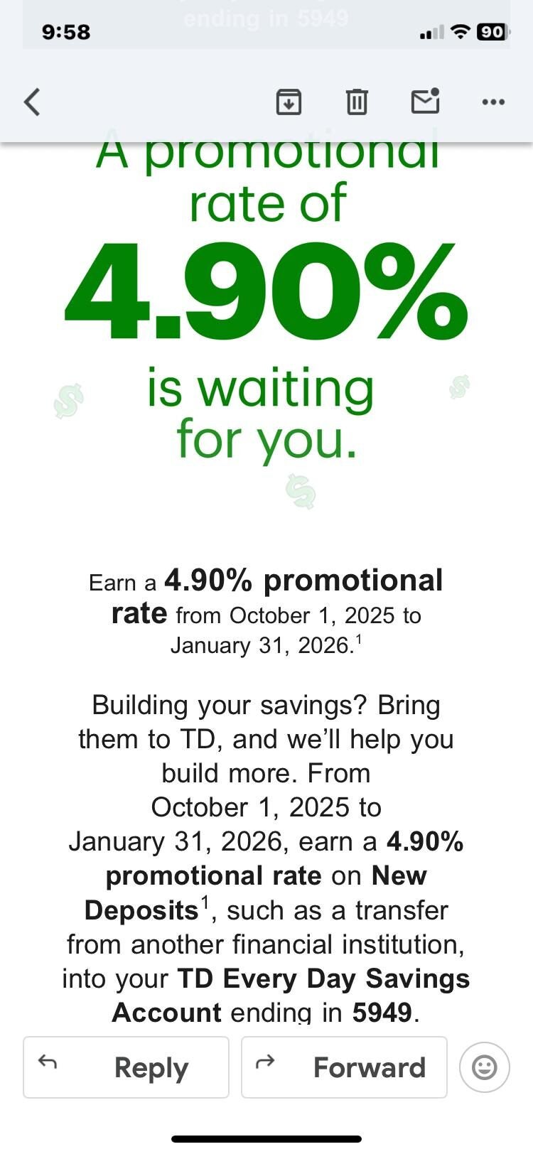 [TD Bank] 4.9% on an eligible Savings Account (Targeted offer ...