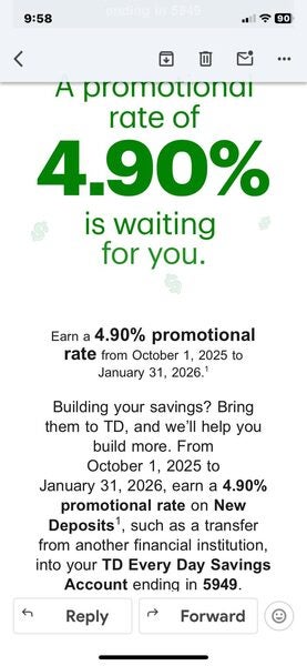[TD Bank] 4.9% on an eligible Savings Account (Targeted offer ...