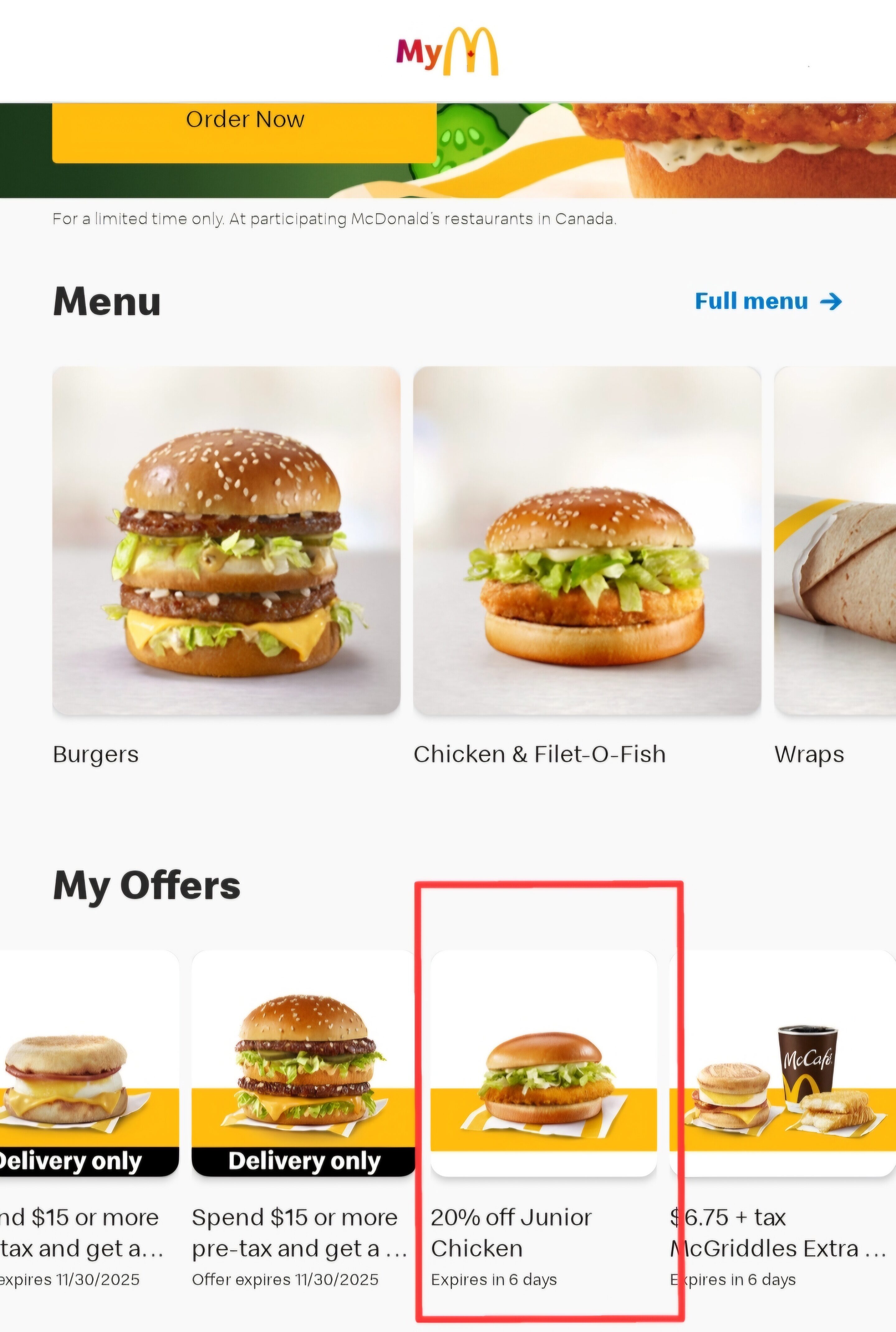[McDonald's] Junior Chicken Sandwich 20% off Offer (App Only ...