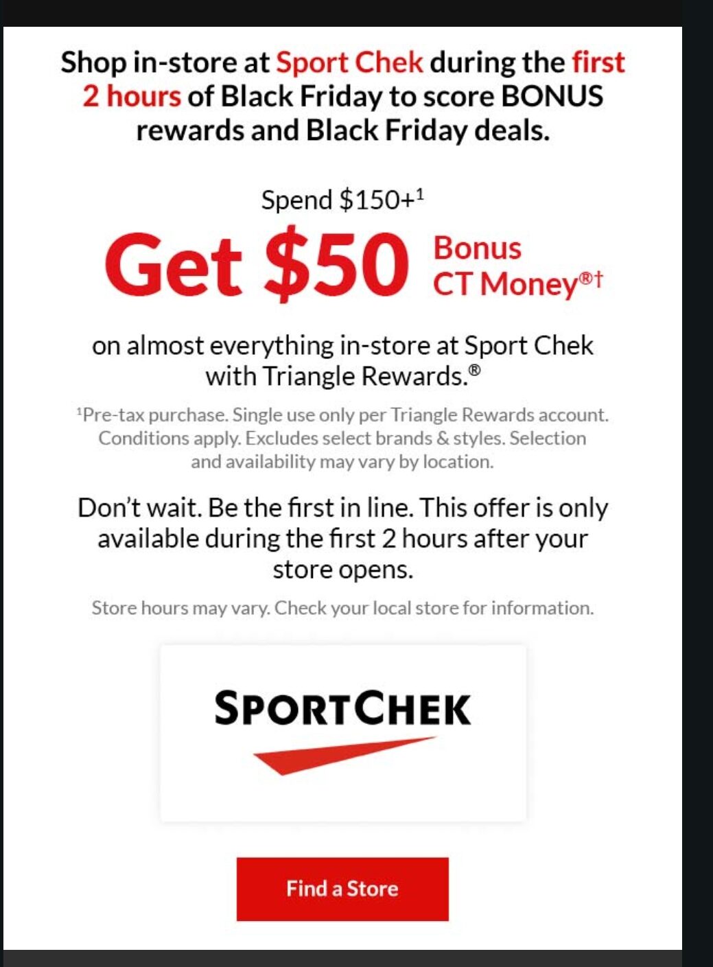 [Sport Chek] [Black Friday] Sport check spend $150 get $50CT (first two ...